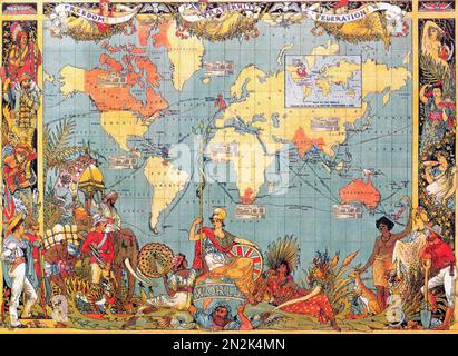 Map of the British Empire 19th Century. Areas controlled by Britain are ...