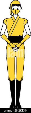 A woman dressed up as a ninja bowing with folded hands Stock Vector ...