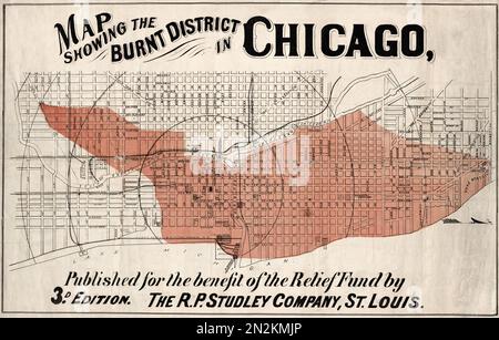 Map of Chicago showing the burnt district , Great Fire, Chicago, Ill ...