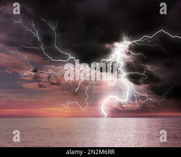 Picturesque scenery of powerful stormy sea with foamy turquoise waves ...