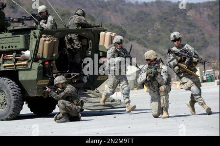 U.S. Military Stryker Brigade take part in an annual drill at Rodriguez ...
