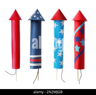 Set of firework rockets for USA Independence Day isolated on white ...