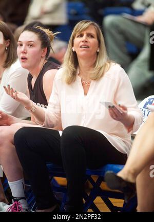 Lehigh head coach Sue Troyan cheers on her players during the first ...