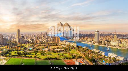 Skyline panorama of Cairo on the way to the Great Pyramids, Egypt Stock ...