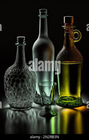Different bottles of wine on table close-up Stock Photo - Alamy