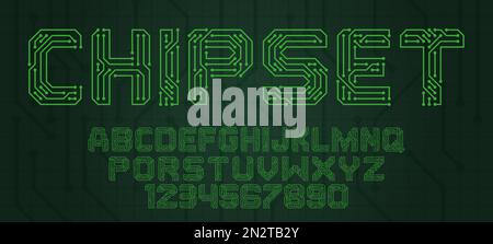 Techno circuit font, motherboard line type, digital computer typeface ...