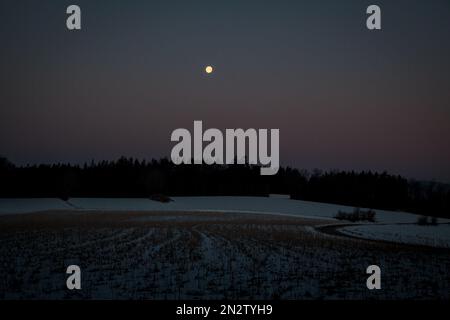 Full moon shining on a cold winter morning, Waldviertel/ Austria Stock ...