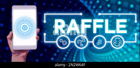 Writing displaying text Raffle, Concept meaning means of raising money ...