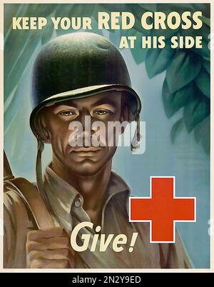 give red cross! - World War II - U.S propaganda Poster Stock Photo - Alamy