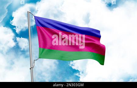 Kuban Peoples Republic flag waving on sky background. 3D Rendering ...