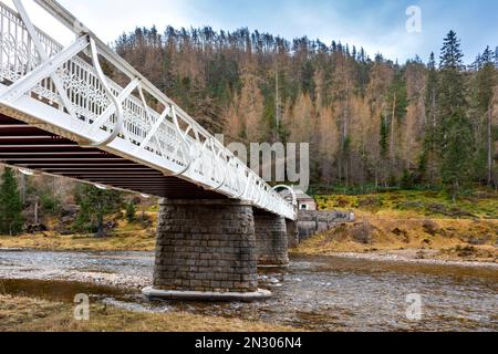 Victoria Bridge the white lattice girder bridge over the River Dee at ...