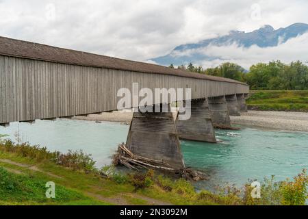 Vaduz Old Rhine Bridge Vaduz - Sevelen ( wooden bridge ) over the river ...