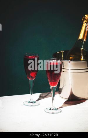 Kir Royale alcoholic cocktail with blackcurrant liqueur, prosecco and ...