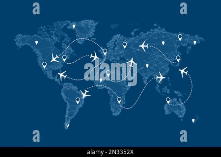 Flight routs map with airplanes on it, illustration Stock Photo - Alamy