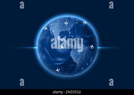 Flight routs map with airplanes on it, illustration Stock Photo - Alamy