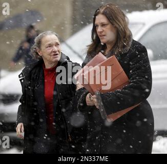 Julie Patz (r), mother of Etan Patz, returns to the courthouse after a ...