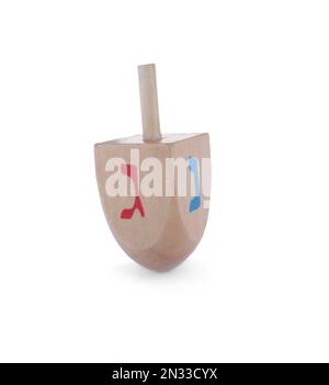 Hanukkah traditional dreidel with letters Gimel and Nun on shining blue ...
