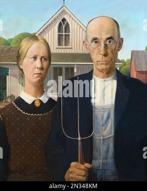 Grant Wood, American Gothic 1930 Oil on board. Art Institute of Chicago ...