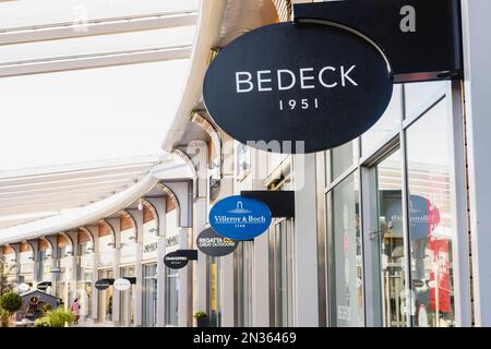 Shop signs along The Boulevard Outlet centre, Banbridge, Northern ...