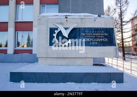 February, 2023 - Severodvinsk. Coat of arms of the city of Severodvinsk ...