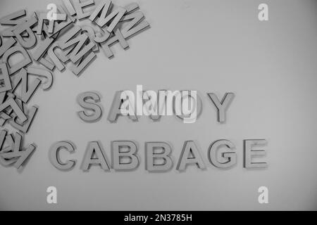 CABBAGE in wooden English words language capital letters spilling from ...