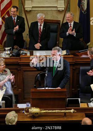 Virginia Lt. Gov. Ralph Northam, left, shakes the hand of Bruce ...