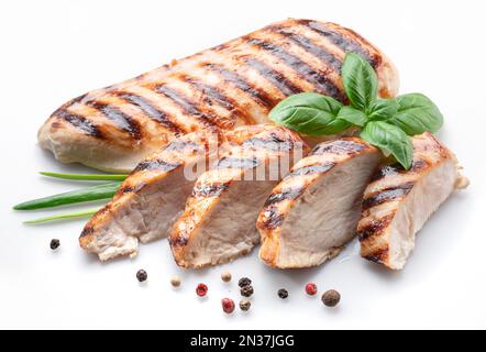 Grilled chicken fillet with herbs isolated on white background Stock ...