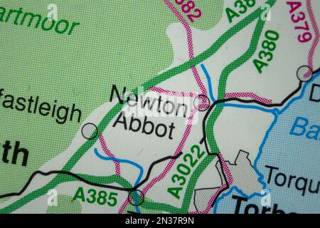 Newton Abbot, United Kingdom atlas map town name - black and white ...