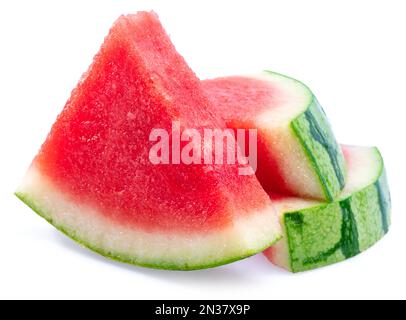 Three slices of watermelon without watermelon seeds isolated on white ...
