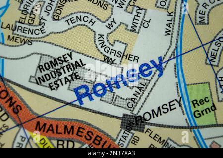 Romsey, Hampshire, United Kingdom atlas map town name tilt-shift Stock ...