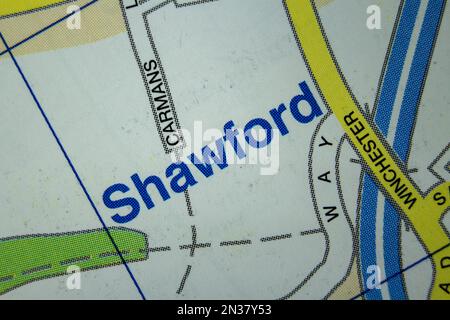 Shawford village, Hampshire, United Kingdom atlas map town name - sepia ...