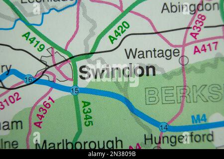 Swindon, United Kingdom atlas map town name - black and white Stock ...