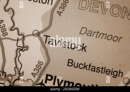 Tavistock, United Kingdom atlas map town name - paint Stock Photo - Alamy