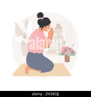 Chanting isolated cartoon vector illustration. Young woman sitting with ...
