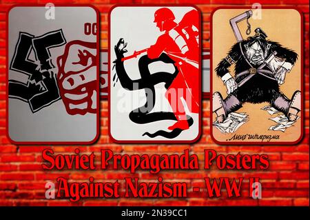 Posters of Soviet propaganda (CCCP, USSR) celebrating Lenin and Stalin ...