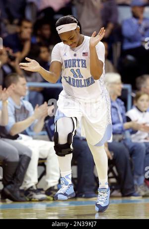 North Carolina's Brittany Rountree (11) dribbles during the first half ...