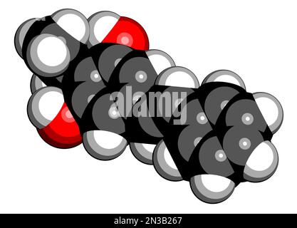 Tapinarof psoriasis drug molecule. 3D rendering. Atoms are represented as spheres with ...