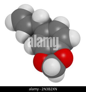 Safrole MDMA precursor molecule. 3D rendering. Atoms are represented as ...