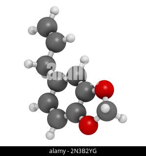 Safrole MDMA precursor molecule. 3D rendering. Atoms are represented as ...