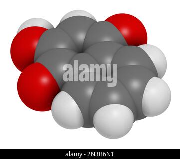 Lawsone (hennotannic acid) henna dye molecule. 3D rendering. Atoms are ...