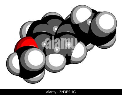 Estragole herbal molecule. 3D rendering. Atoms are represented as ...