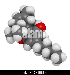 Delta-8-tetrahydrocannabinol (D8-THC) molecule. Isomer of Delta-9-THC ...