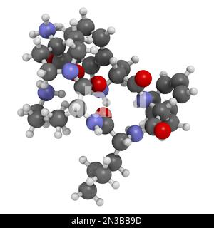 Difelikefalin drug molecule. 3D rendering. Atoms are represented as ...