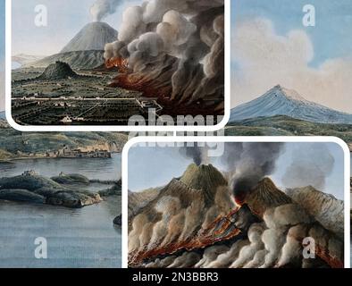 Some paintings made between 1700 and 1800 depicting eruptions of the ...