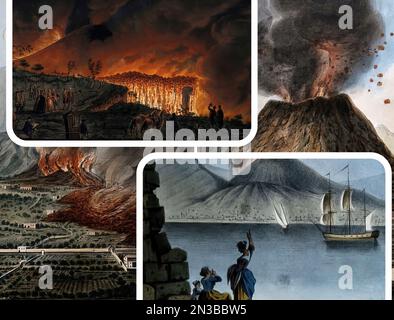 Some paintings made between 1700 and 1800 depicting eruptions of the ...