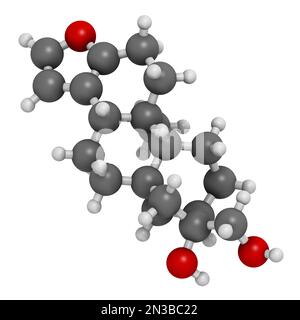 Cafestol coffee molecule. 3D rendering. Atoms are represented as ...