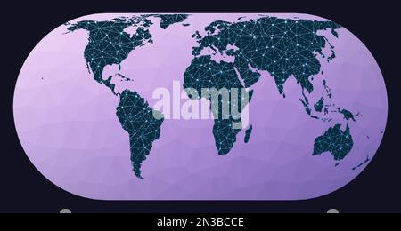 World network map. Eckert IV projection. Wired globe in Eckert IV ...