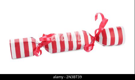 Bright striped Christmas cracker isolated on white Stock Photo - Alamy