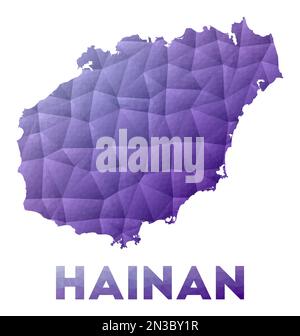 Hainan icon. Polygonal map of the island in gradient ring. Round low ...