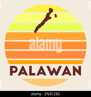 Palawan icon. Round logo with island map and title. Stylish Palawan ...